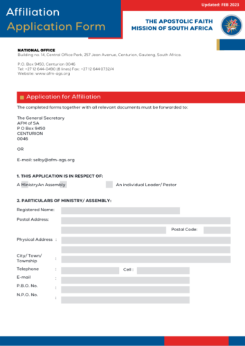Application Forms - The Apostolic Faith Mission of South Africa