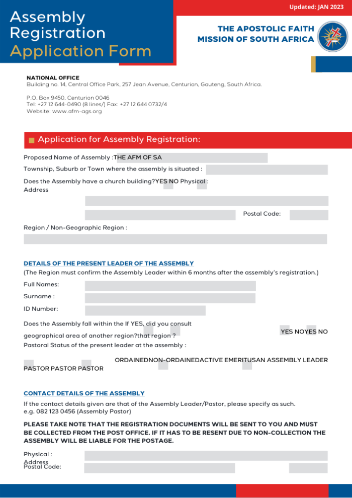 Application Forms - The Apostolic Faith Mission of South Africa